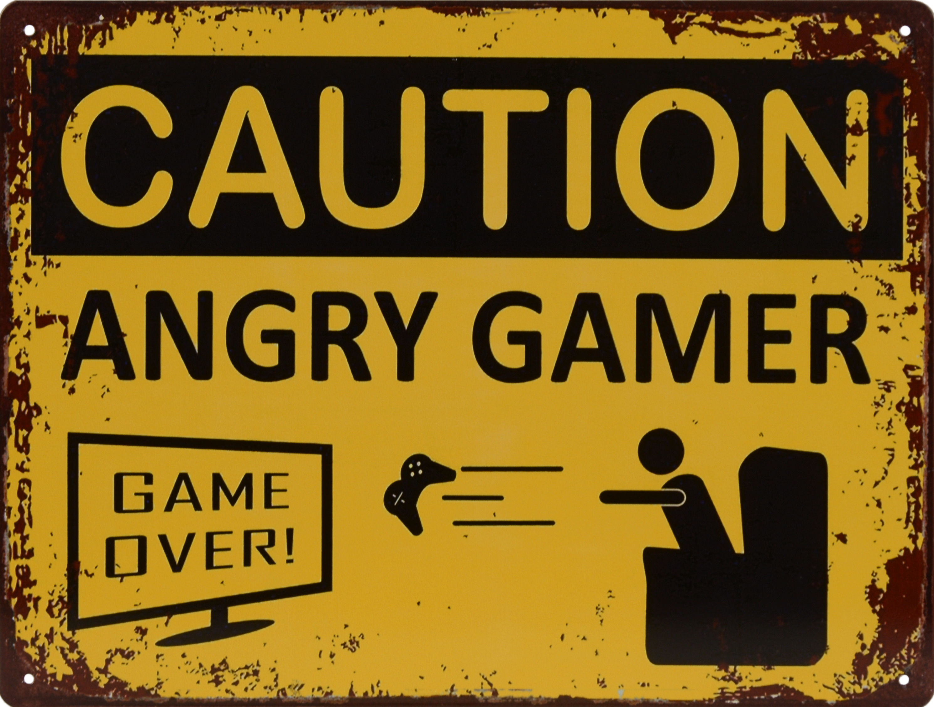 Metalen wandplaat caution angry gamer